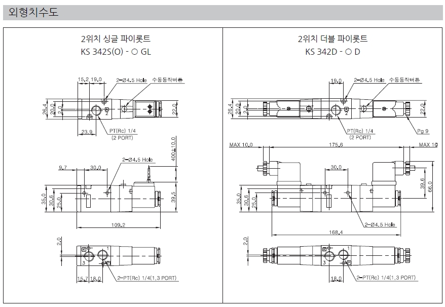 케이시시정공(KCC) - 공압솔레노이드밸브>솔레노이드밸브>KS342